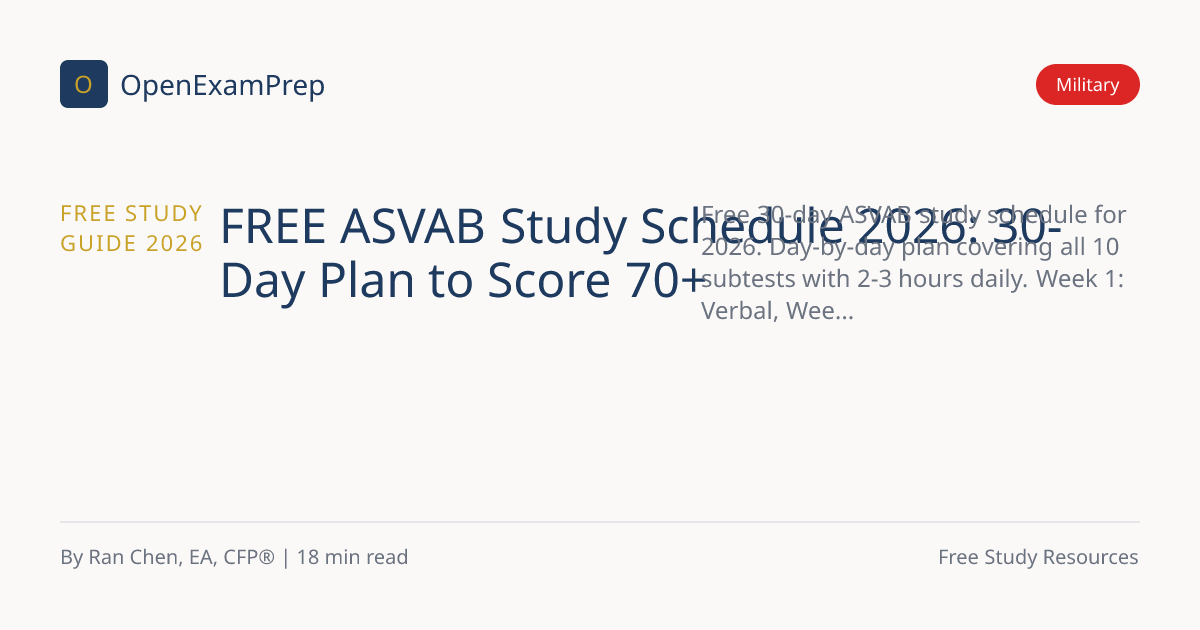 FREE ASVAB Study Schedule 2026 | 30-Day Plan to Score 70+ | OpenExamPrep